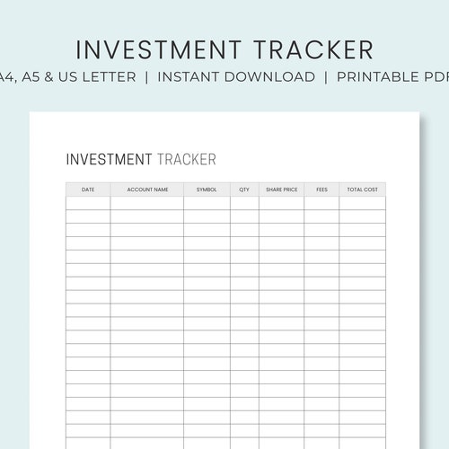 Investment Tracker Excel Template Instant Download - Etsy