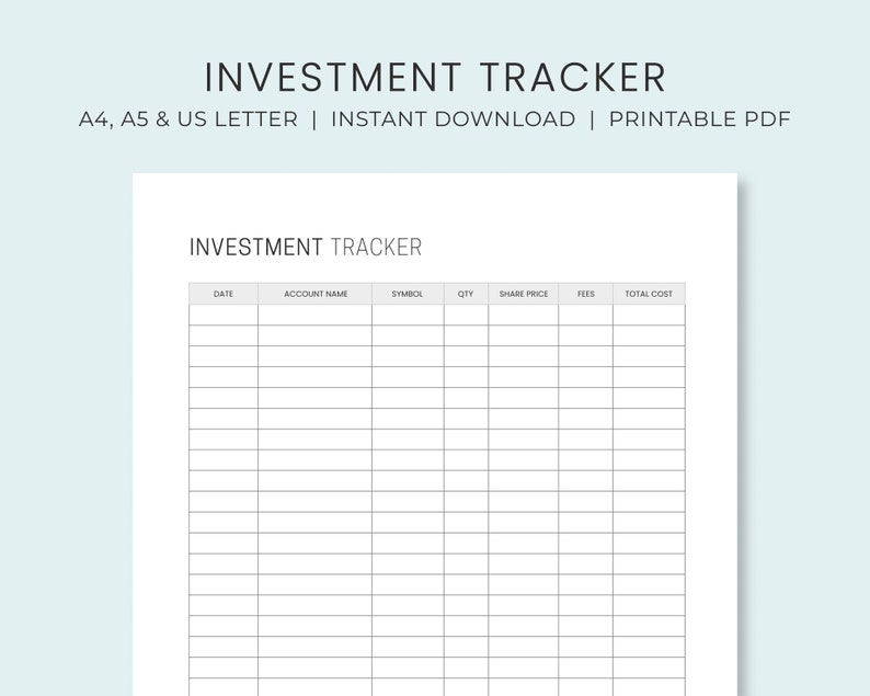 Investment Tracker Printable | Stock Portfolio Progress Log | Money ...