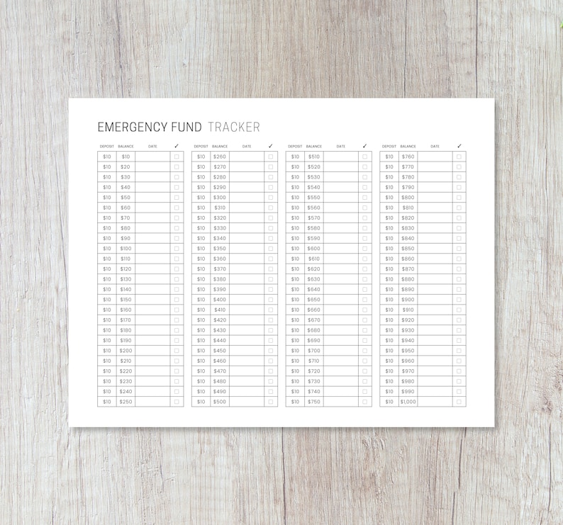 Emergency Fund Savings Tracker Printable | 1000 Rainy Day Fund ...