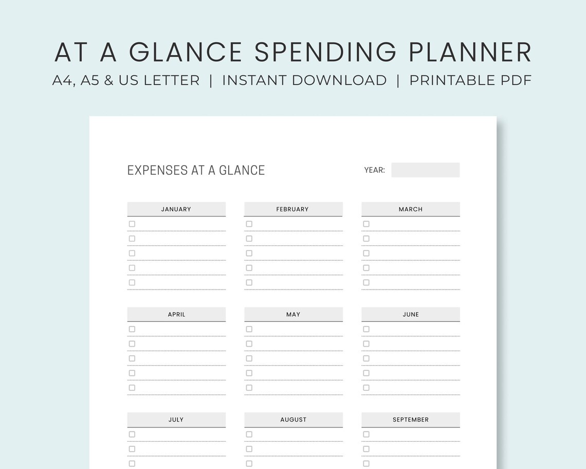 Year at a Glance Spending Log Planner | Upcoming Expenses Tracker ...