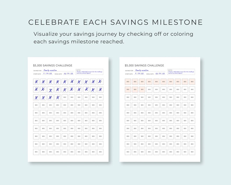 5,000 Savings Challenge Tracker Printable Savings Goal Planner Money ...