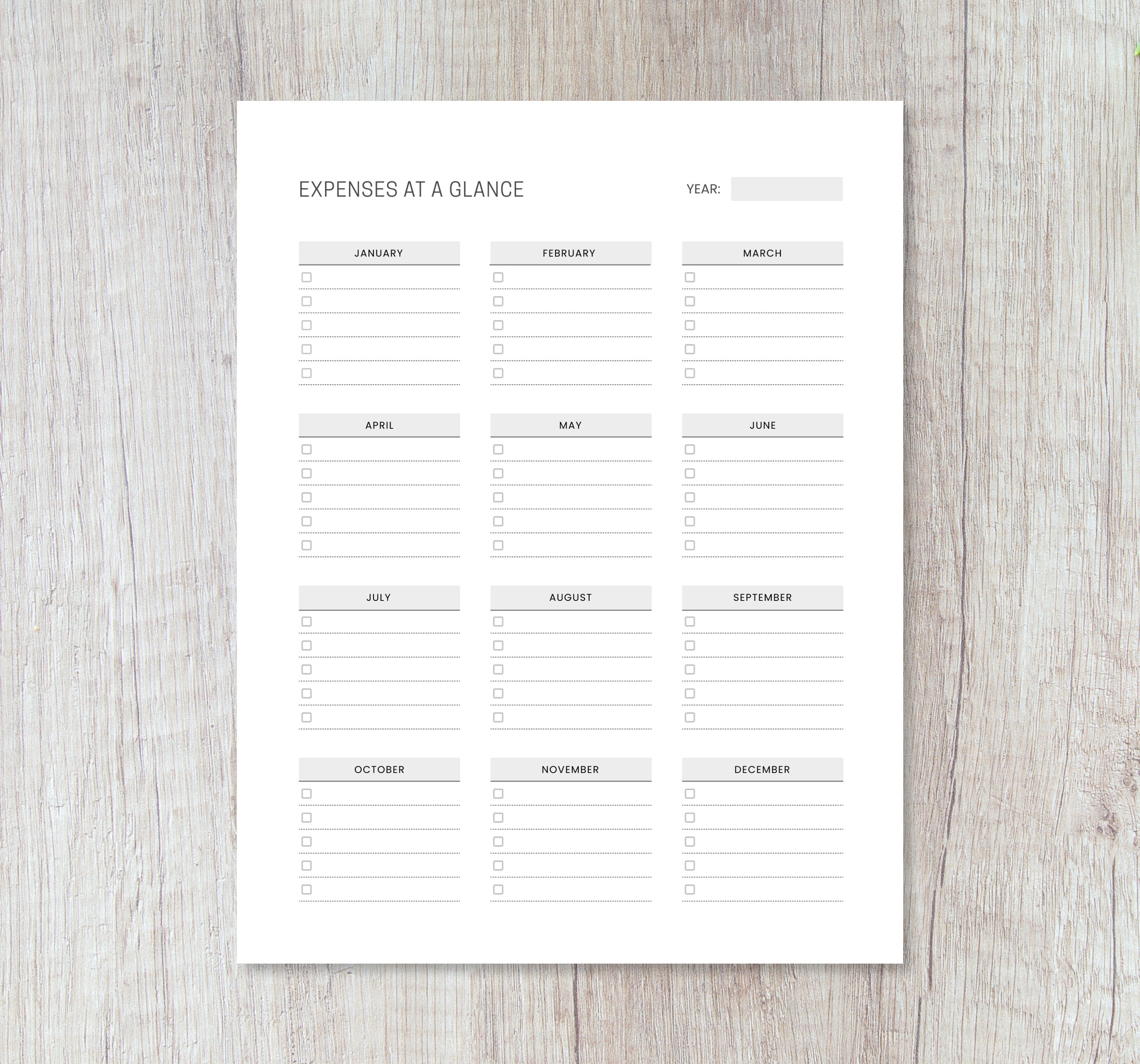 Year at a Glance Spending Log Planner | Upcoming Expenses Tracker ...