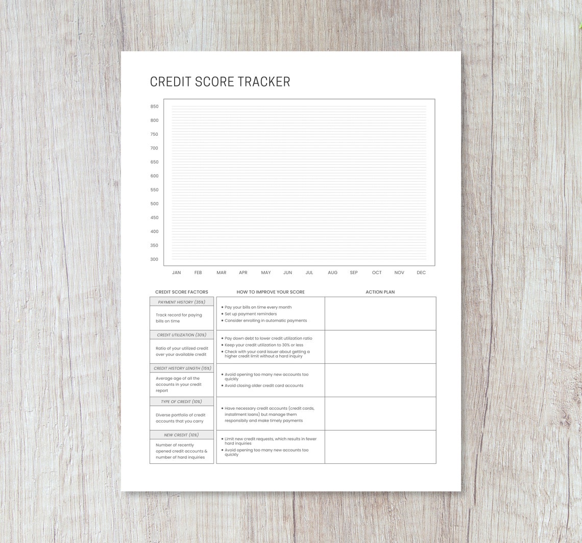 Credit Score Tracker Printable | Credit Point Increase Worksheet ...