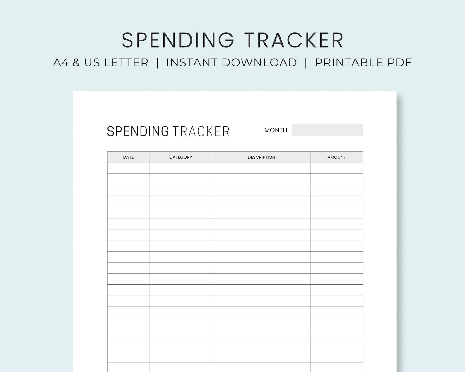 Spending Tracker Printable Monthly Expense Log Business Etsy