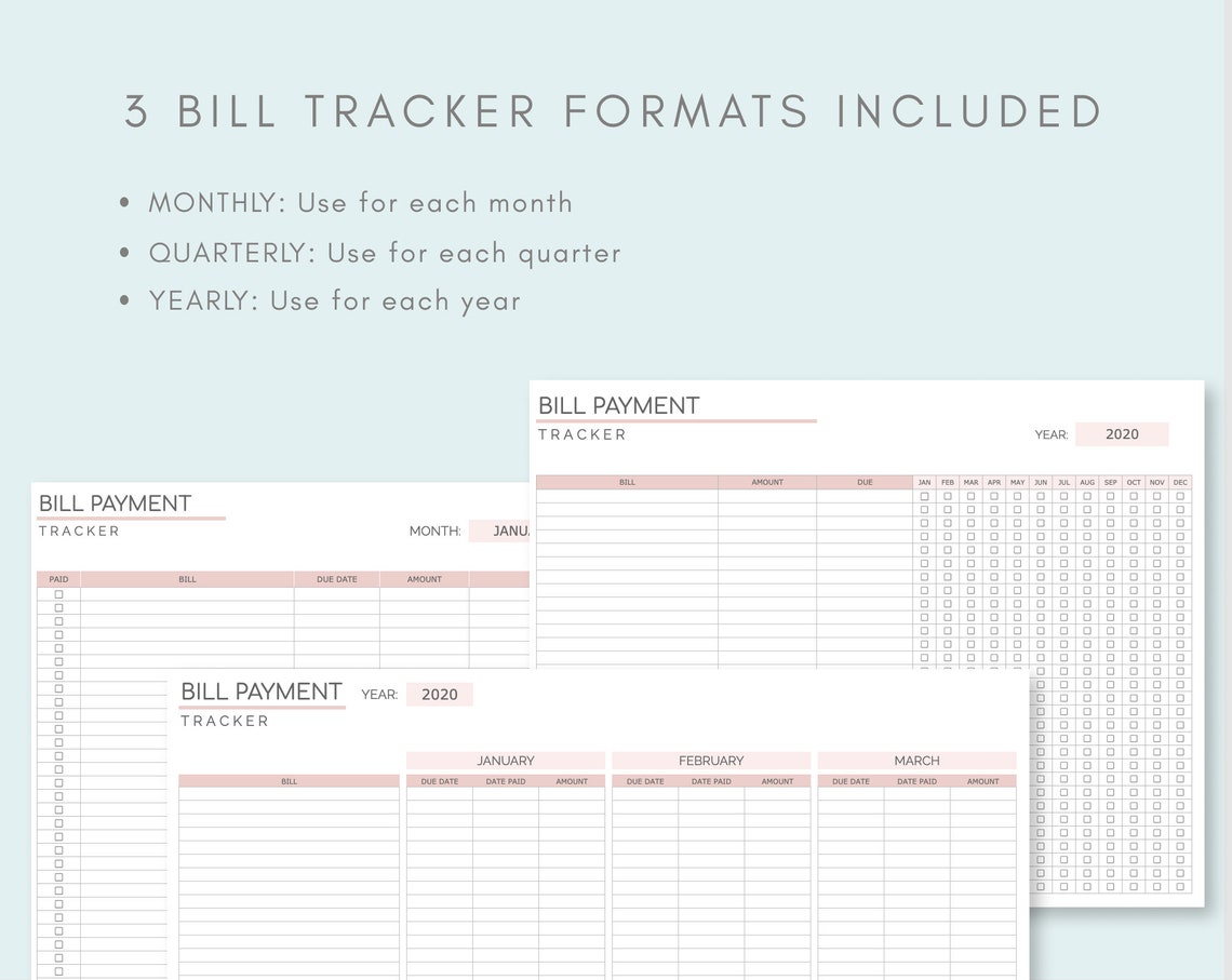 Bill Payment Tracker Spreadsheet Bill Pay Organizer Template - Etsy