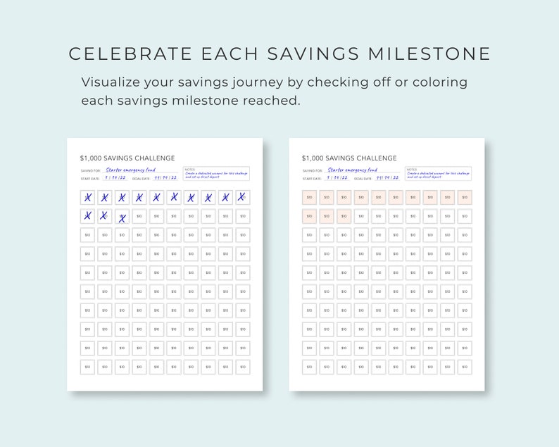 1,000 Savings Challenge Tracker Printable | Savings Goal Planner ...