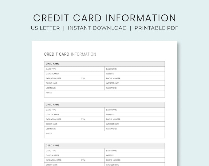 Credit Card Information Log Printable Credit Card Account Login Info ...