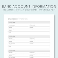 Bank Accounts Tracker Printable Template, Bank Account List, Bank ...