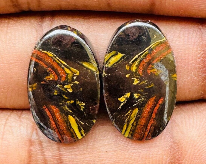 Iron Tiger Eye Gemstone Oval Shape Matching Pair for Earrings Making ...