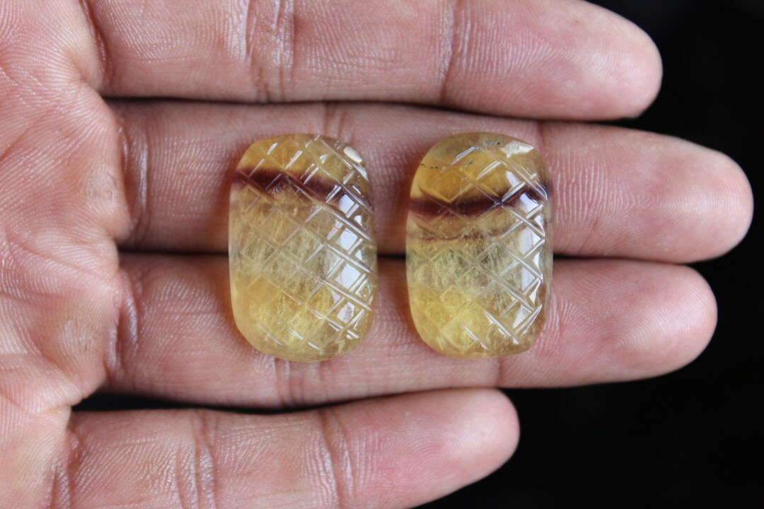 Natural Fluorite Carving Octagon Shape Matching Pair for Earrings ...