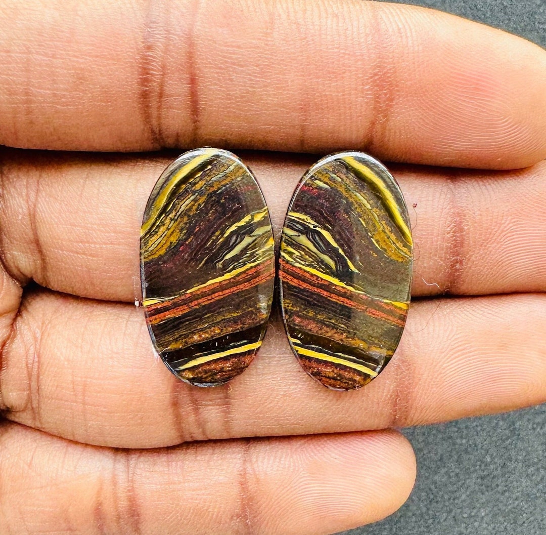 Iron Tiger Eye Gemstone Oval Shape Matching Pair for Earrings Making ...