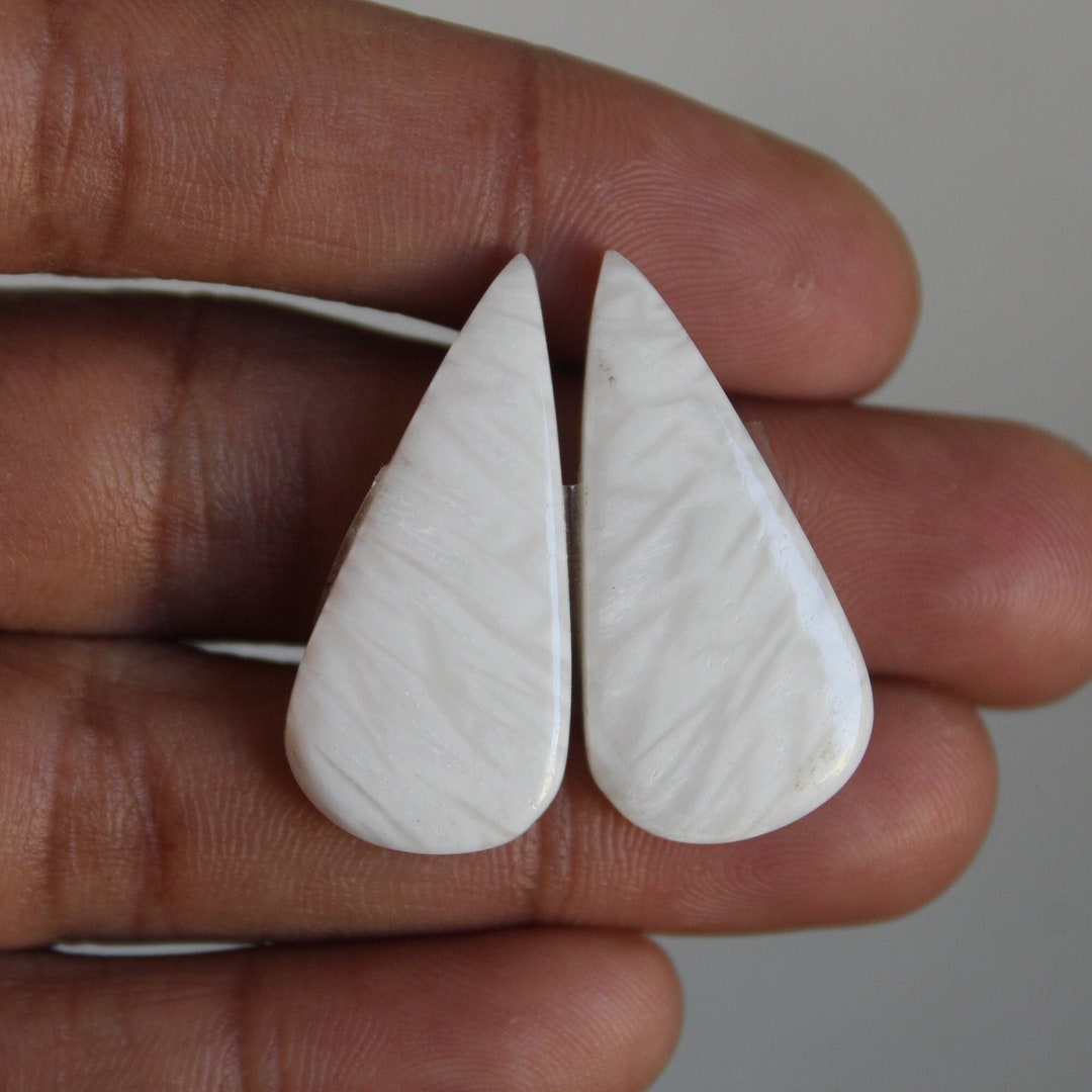 White Scolecite Stone Pear Shape Cabochon Matching Pair - Etsy
