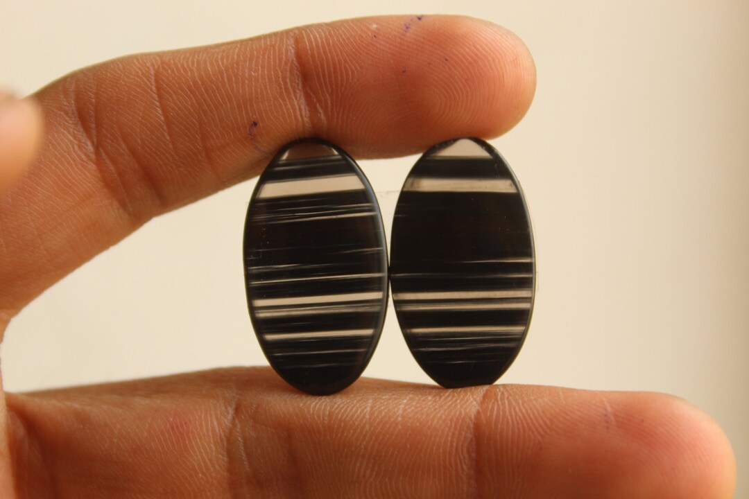 Midnight Obsidian - Oval Shape Matching Pair, Cabochon for Jewelry Uses ...