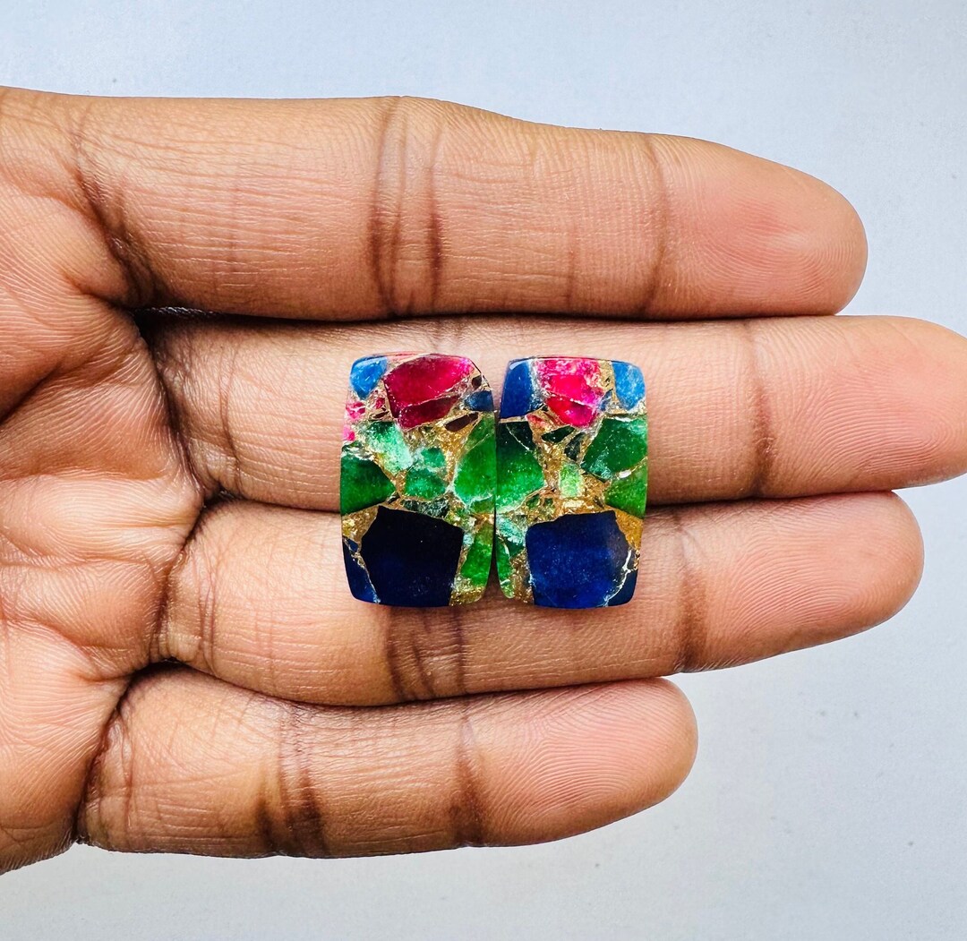 Multi Copper Turquoise Rectangle Shape Matching Pair for Jewelry Making ...