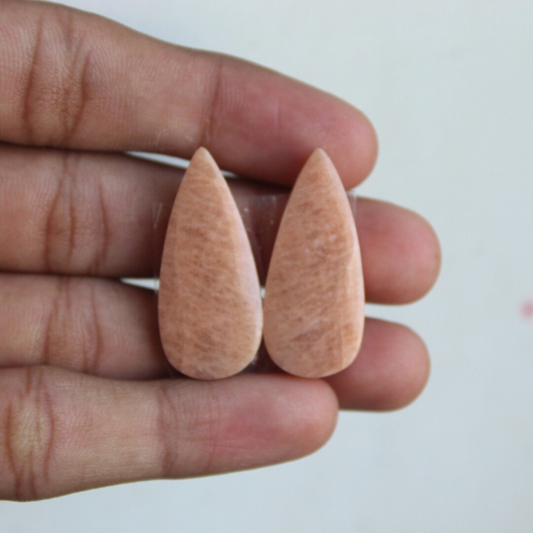 Peach Amazonite Pear Shape Marching Pair Cabochon Stone for Jewelry ...
