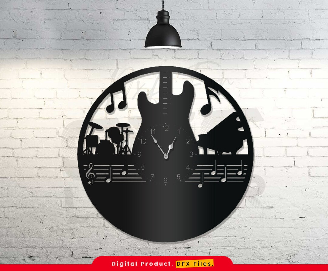 Guitar Clock Wall Decor Svg, Guitar Clock Dxf, Plasma, Laser, Waterjet ...
