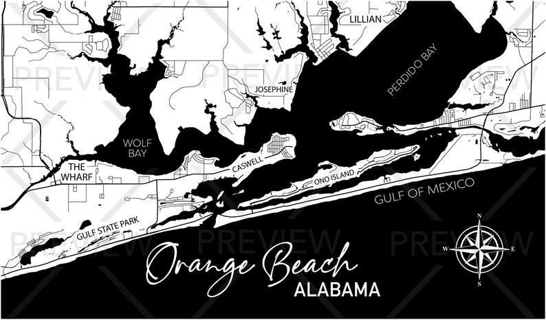 Orange Beach SVG Alabama Map Vector File - Etsy