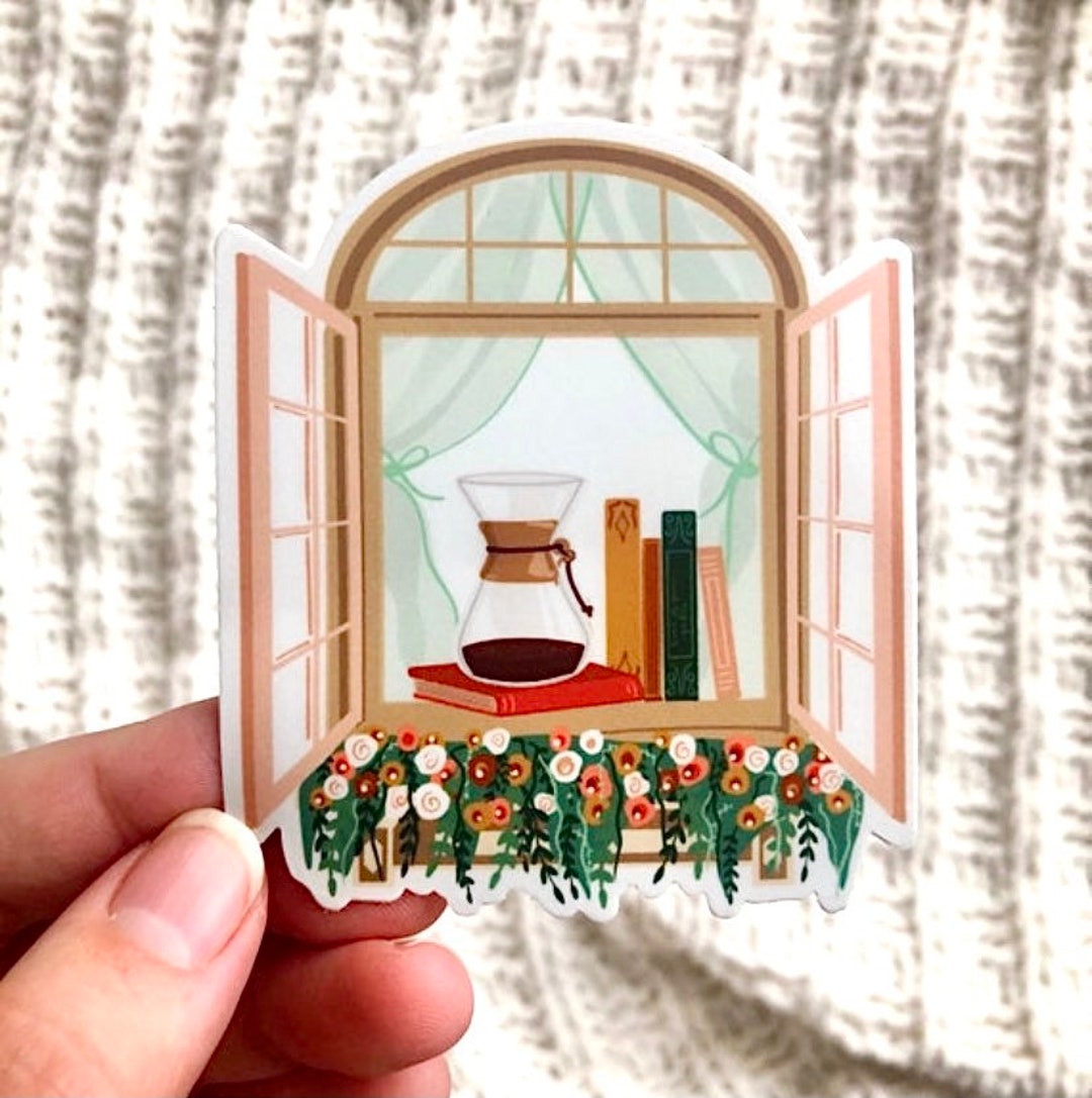 Cozy Window Sticker, Books + Coffee, 3x3 In, Vinyl Sticker - Etsy
