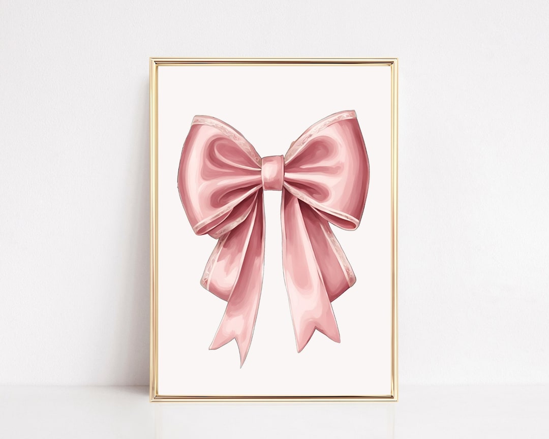 Pink Bow Wall Art Printable Bow Poster Nursery Bow Print Preppy Pink ...
