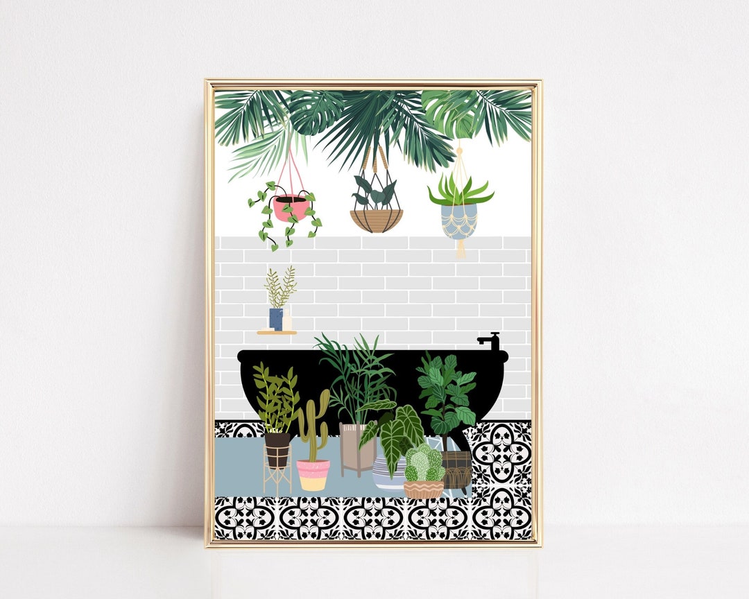 Botanical Bathtub Boho Bathroom Prints, Tropical Bath and Plants ...