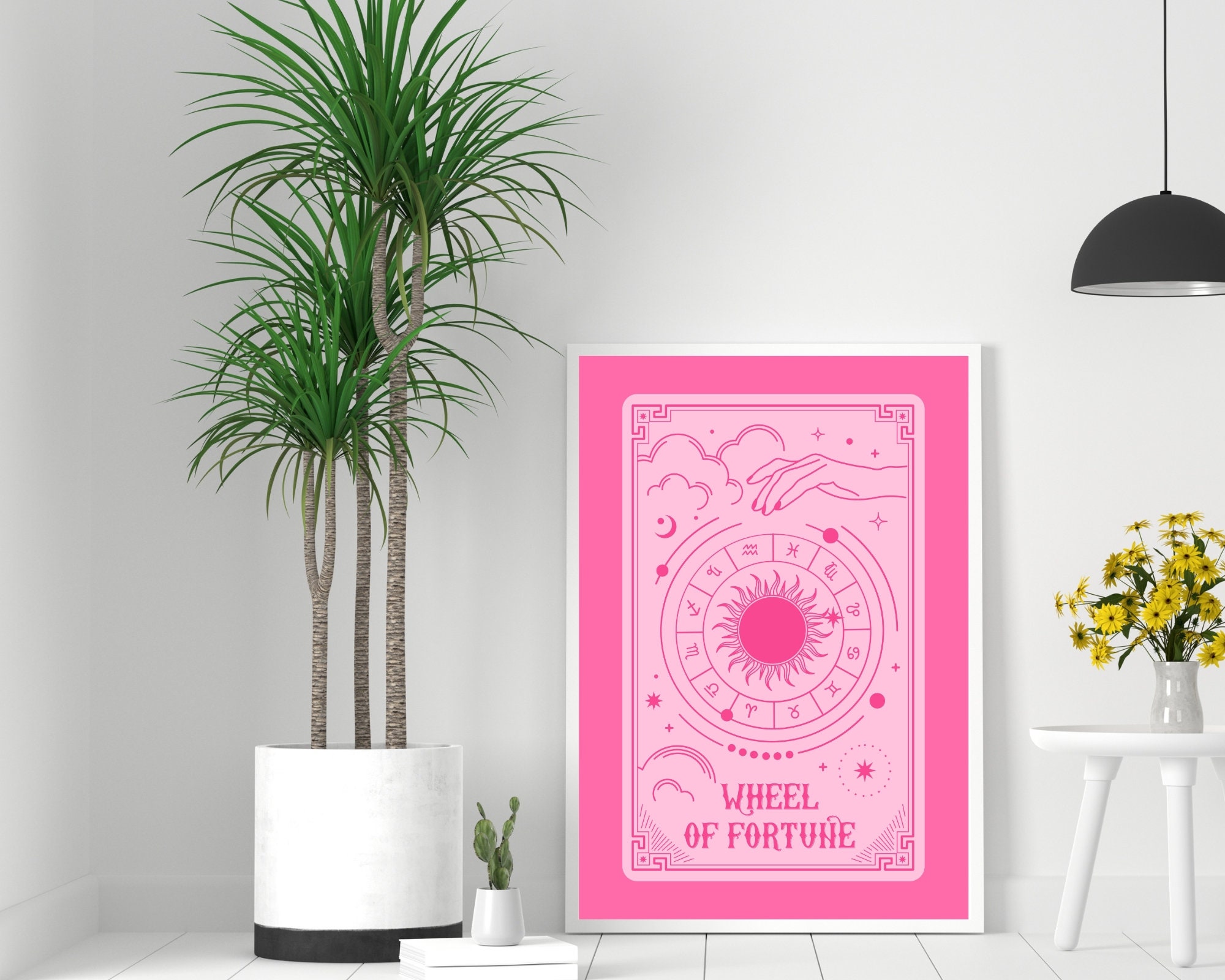 Wheel of Fortune Tarot Card Print, Tarot Deck Prints, Pink Red Posters ...
