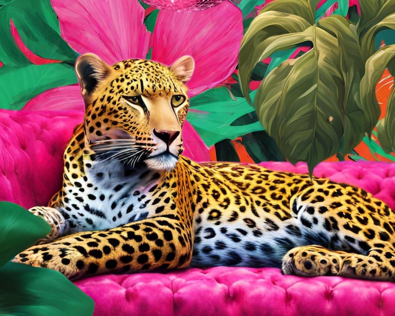 Leopard Lounging on A Sofa Art Print Leopard Wall Art Luxury Leopard ...