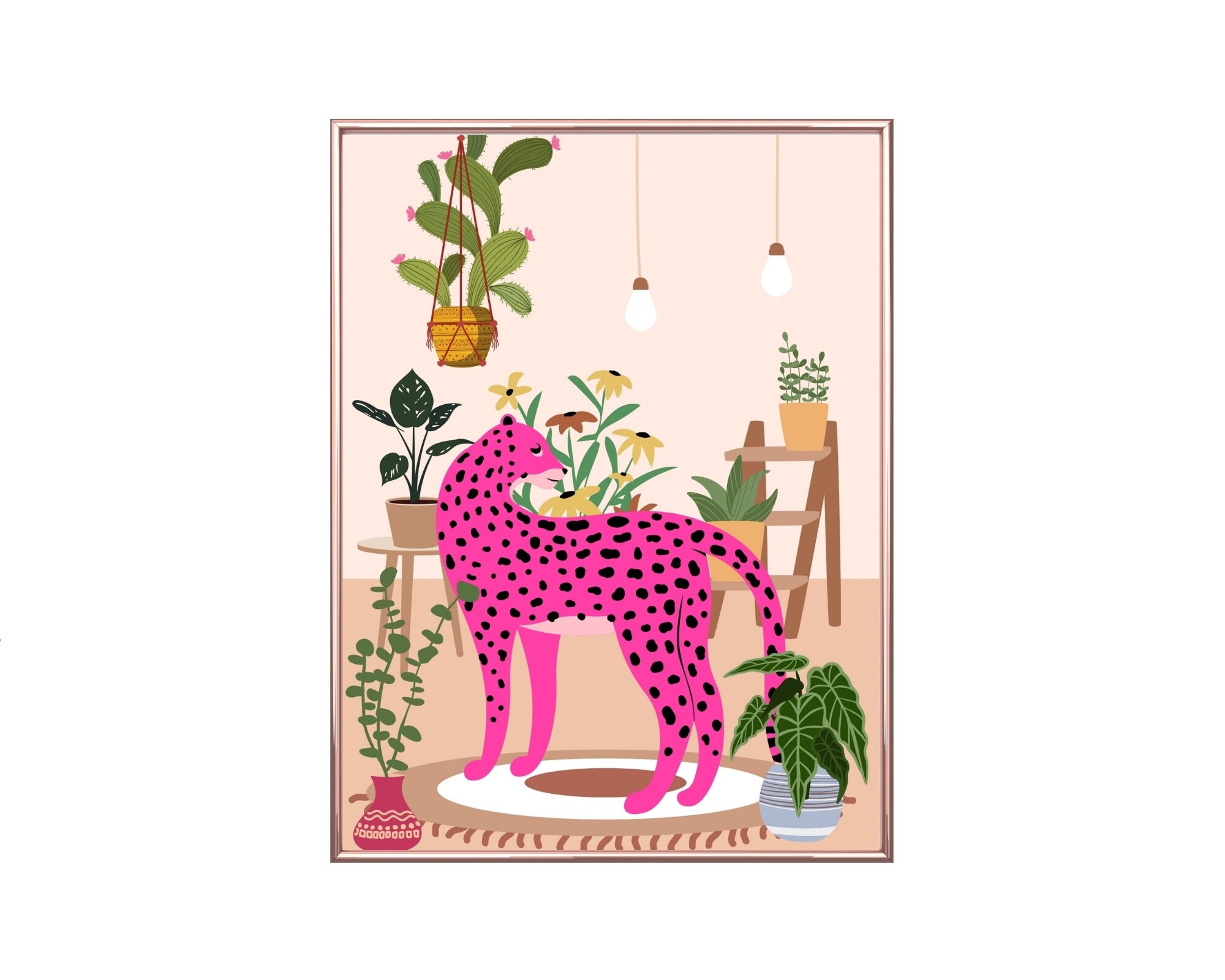 Leopard and Plants Print, Leopard Wall Art, PRINTABLE WALL ART, Boho ...