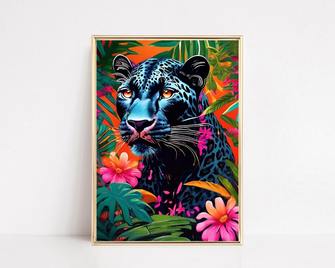 Black Panther Printable Art Tropical Leopard Wall Art Floral Leopard ...