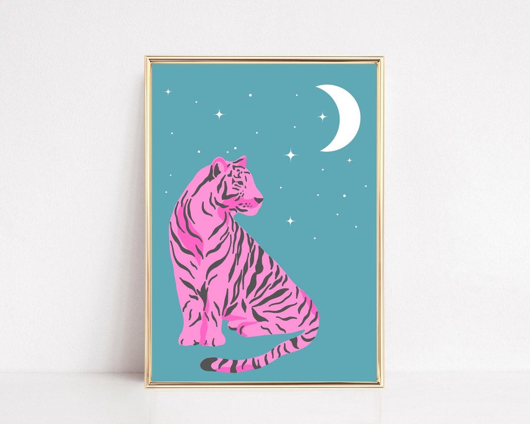 Pink Tiger Art Print, Jungle Tiger Wall Art, Colourful , Neon Pink ...
