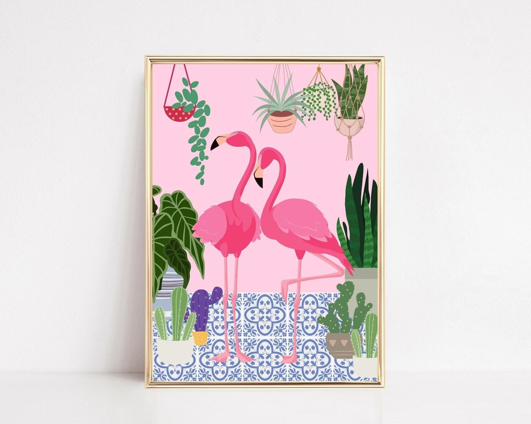 Pink Flamingo Art Print, Botanical Flamingos Wall Art, Animal Print ...