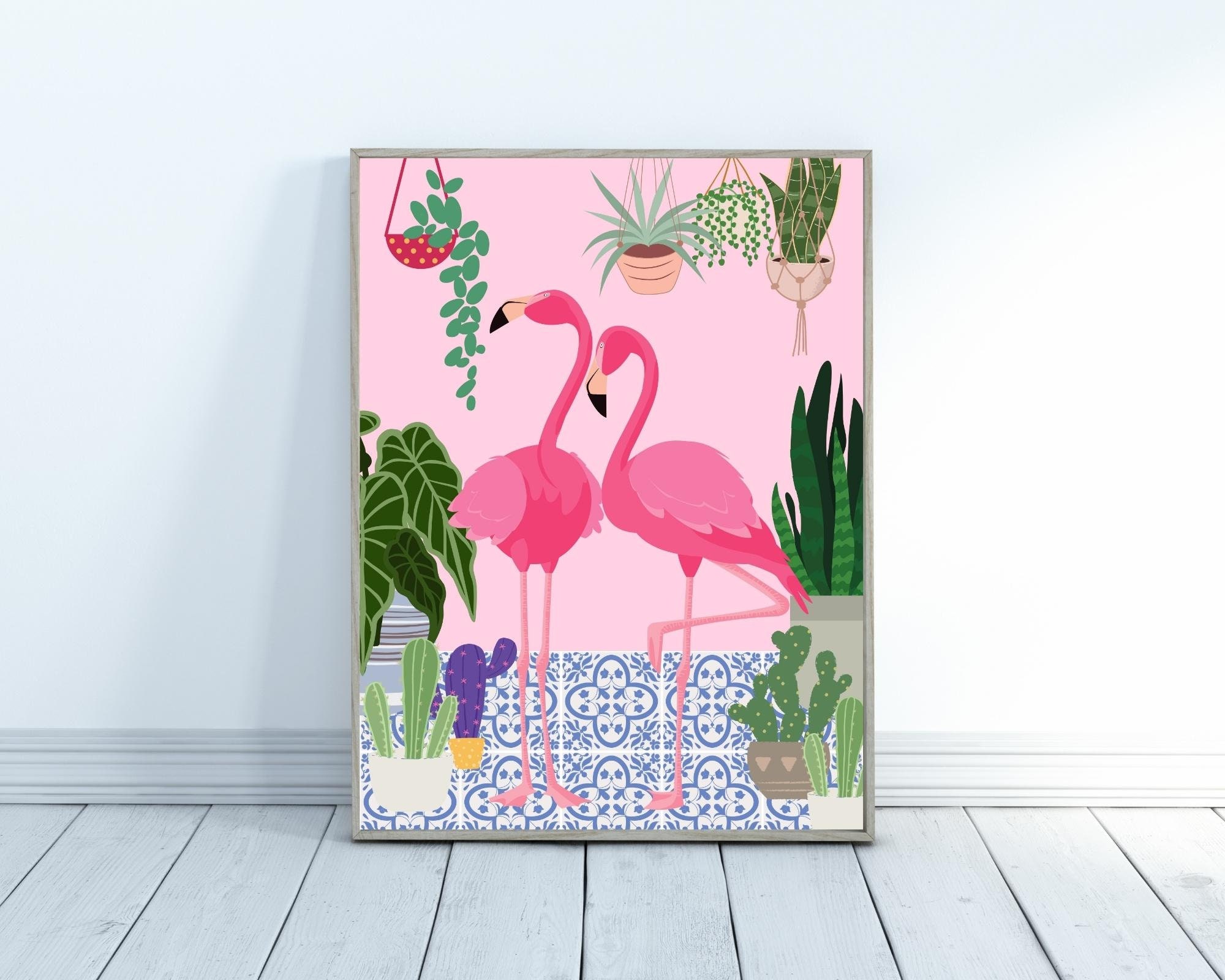 Pink Flamingo Art Print, Botanical Flamingos Wall Art, Animal Print ...