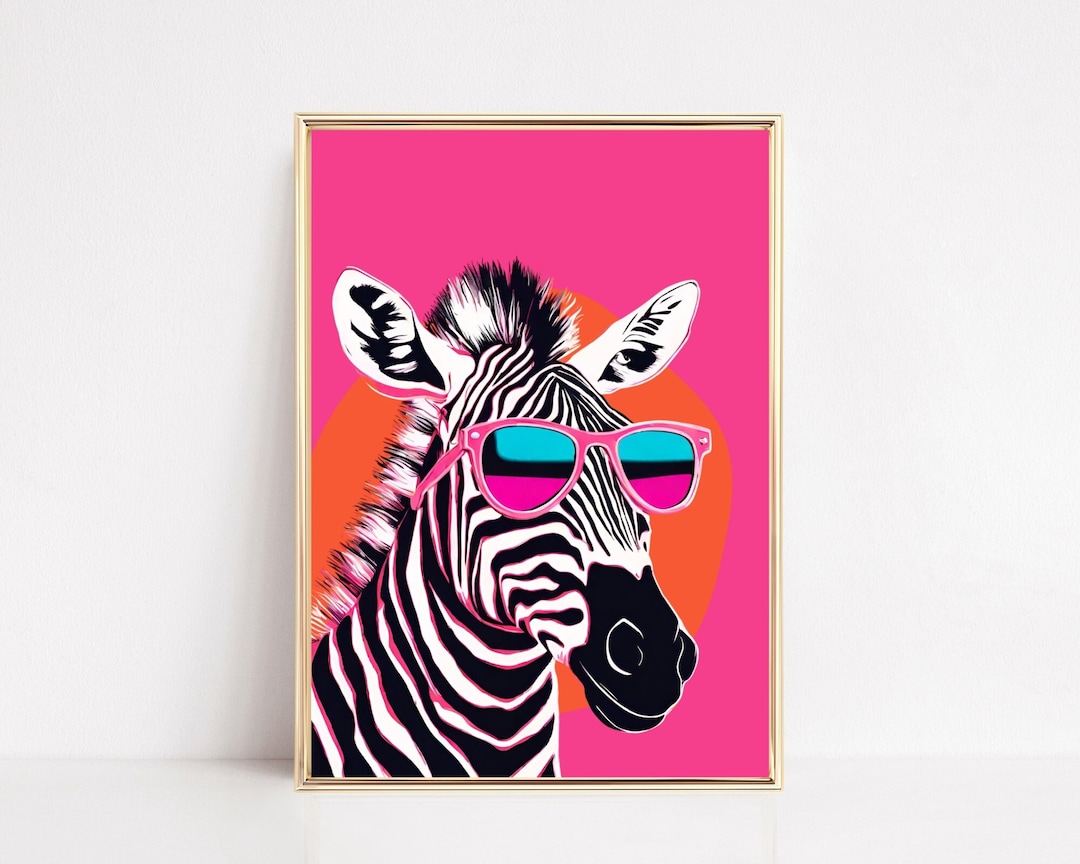 Pink Zebra Wall Art Print, Zebra With Glasses Poster, Safari Animal Art ...