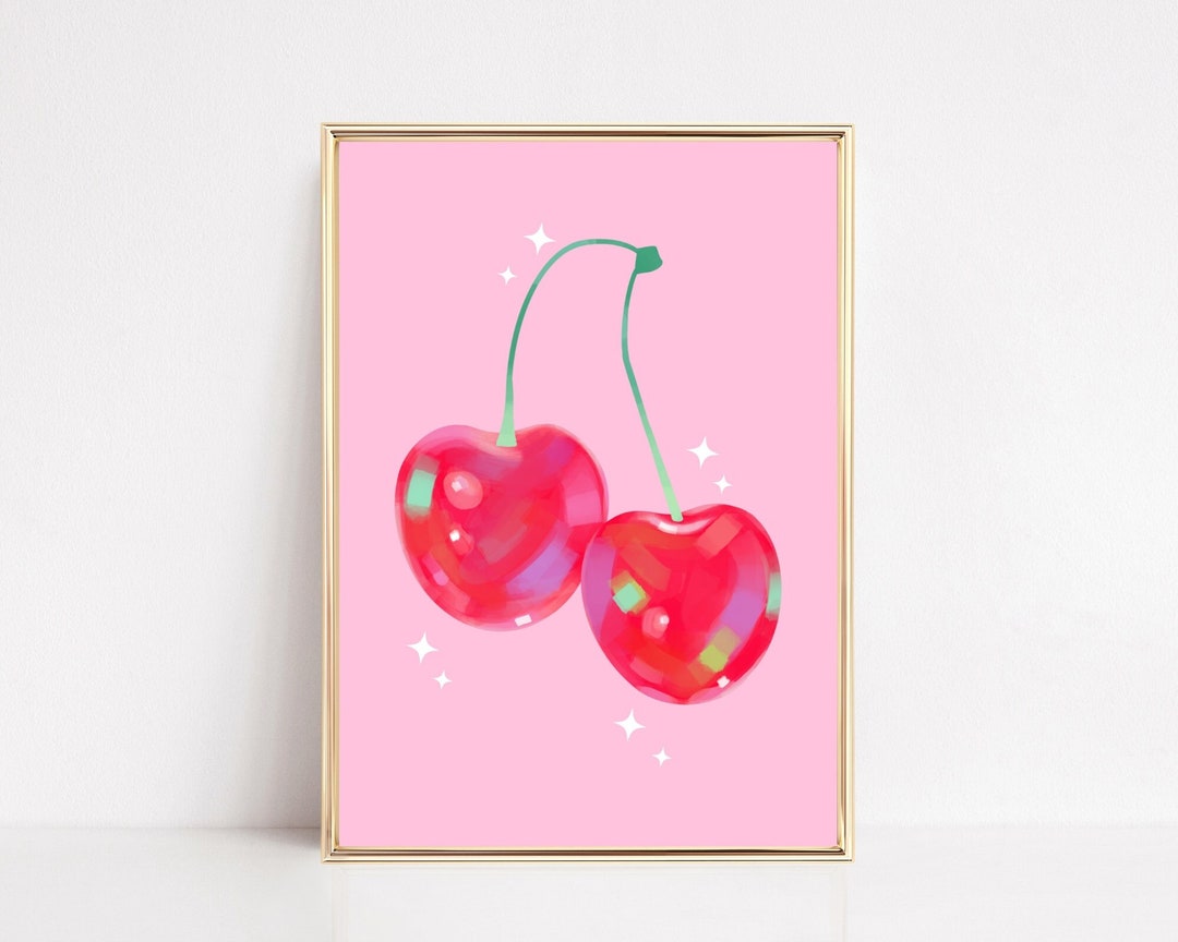 Cherries Poster Print, Cherry Wall Art, Y2K Aesthetic Decor, Pink ...