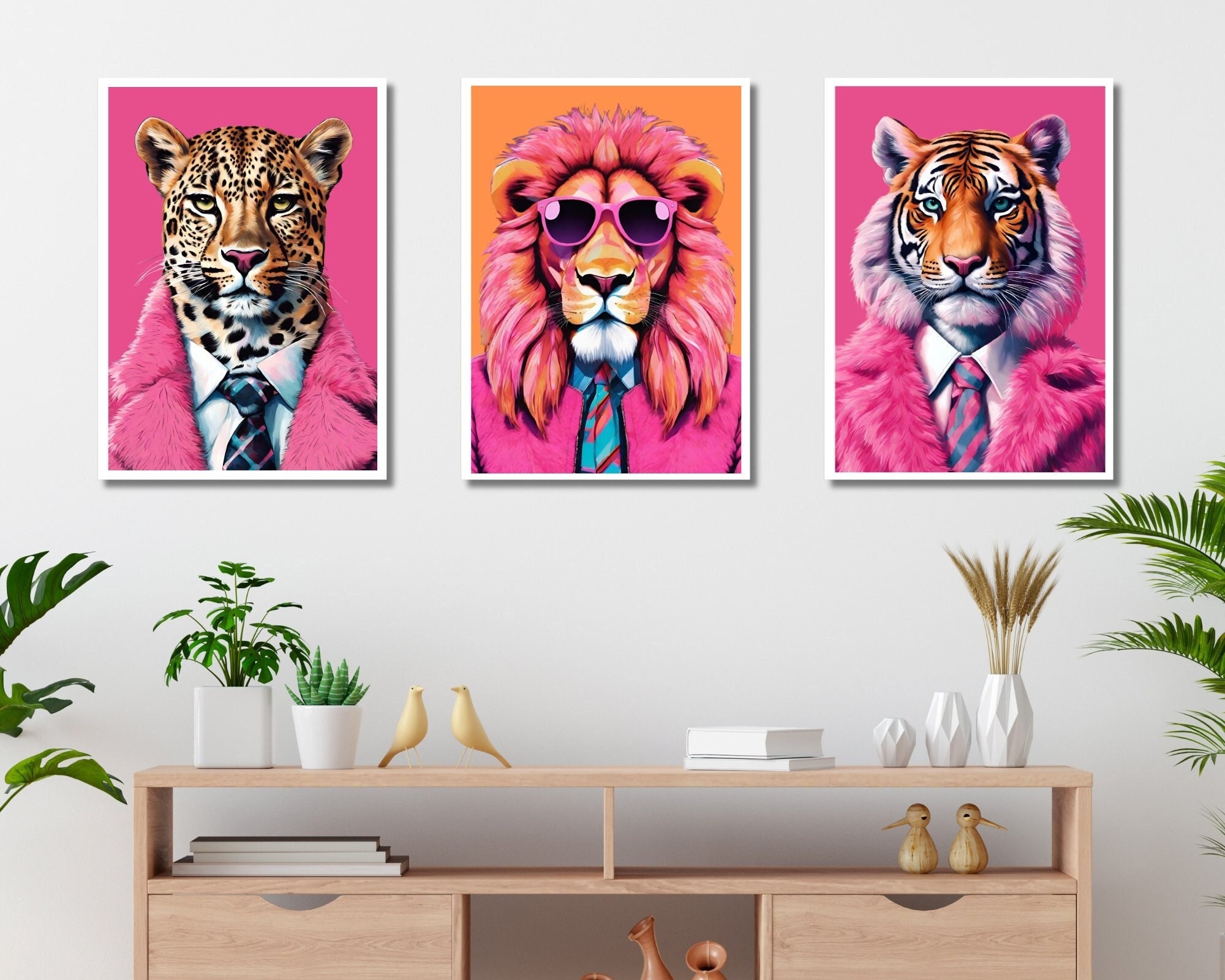 Funky Animal Fashion Art Prints Animal Fashion Portraits Set of 3 ...