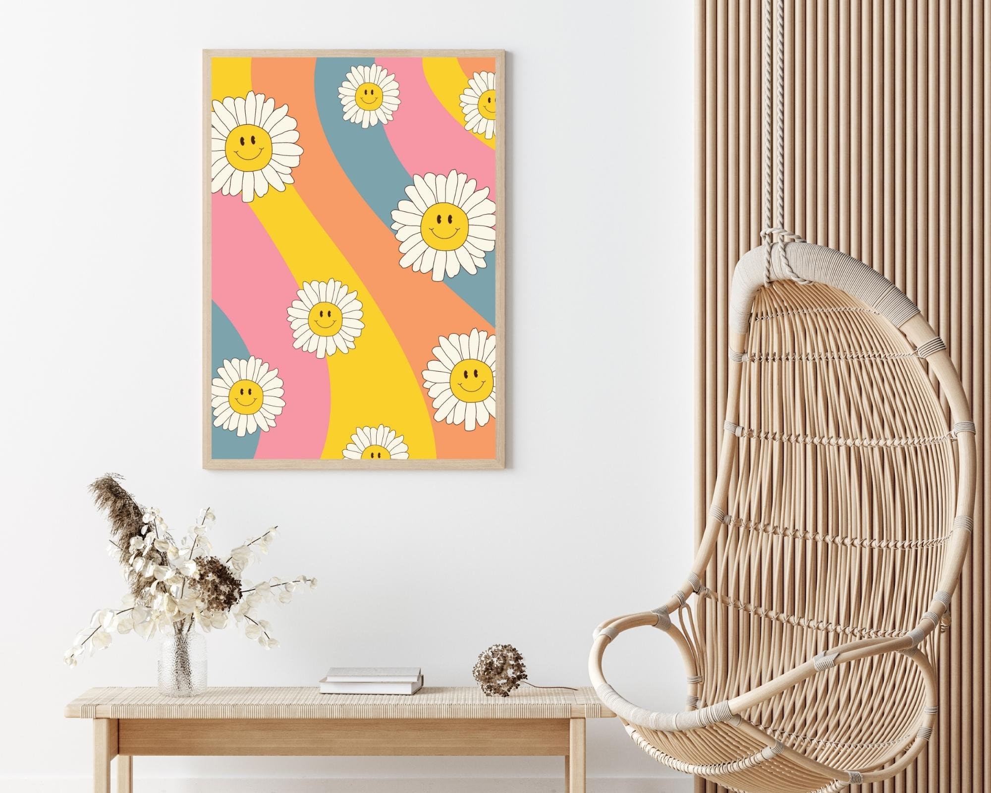 Smiley Face Art Print, Smiley Face Poster, Flower Power Wall Art ...