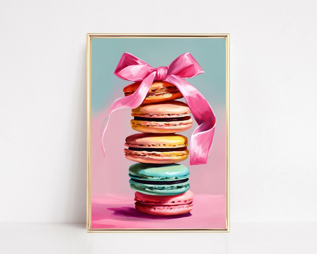 Macaron Art Print Pastel Wall Art French Macaron Art Pink Food Poster ...