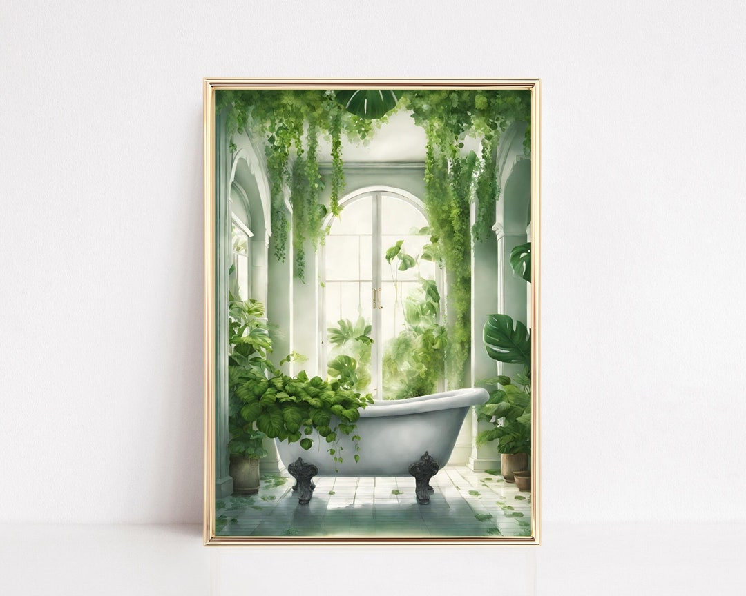 Bathtub Art Print, Botanical Bath Wall Art, Bathtub Printable Art ...