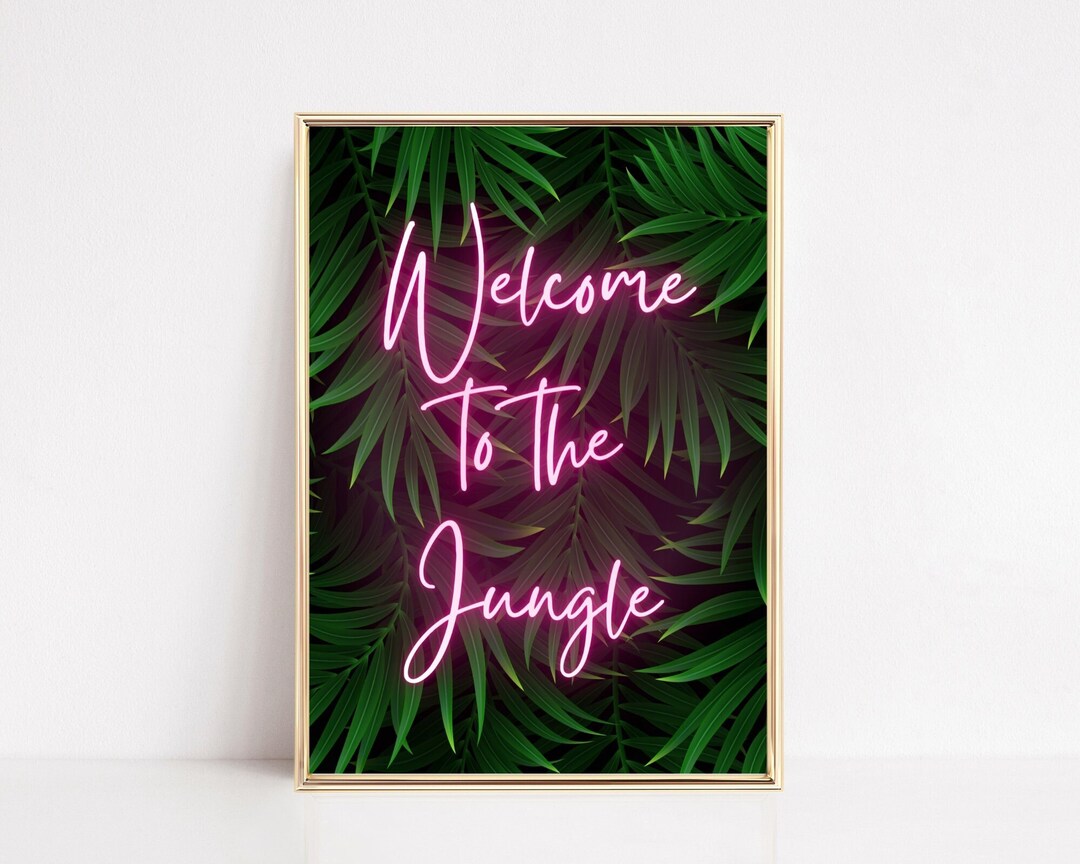 Welcome to the Jungle Art Print, Pink Neon Wall Art, 80s Rock Music ...