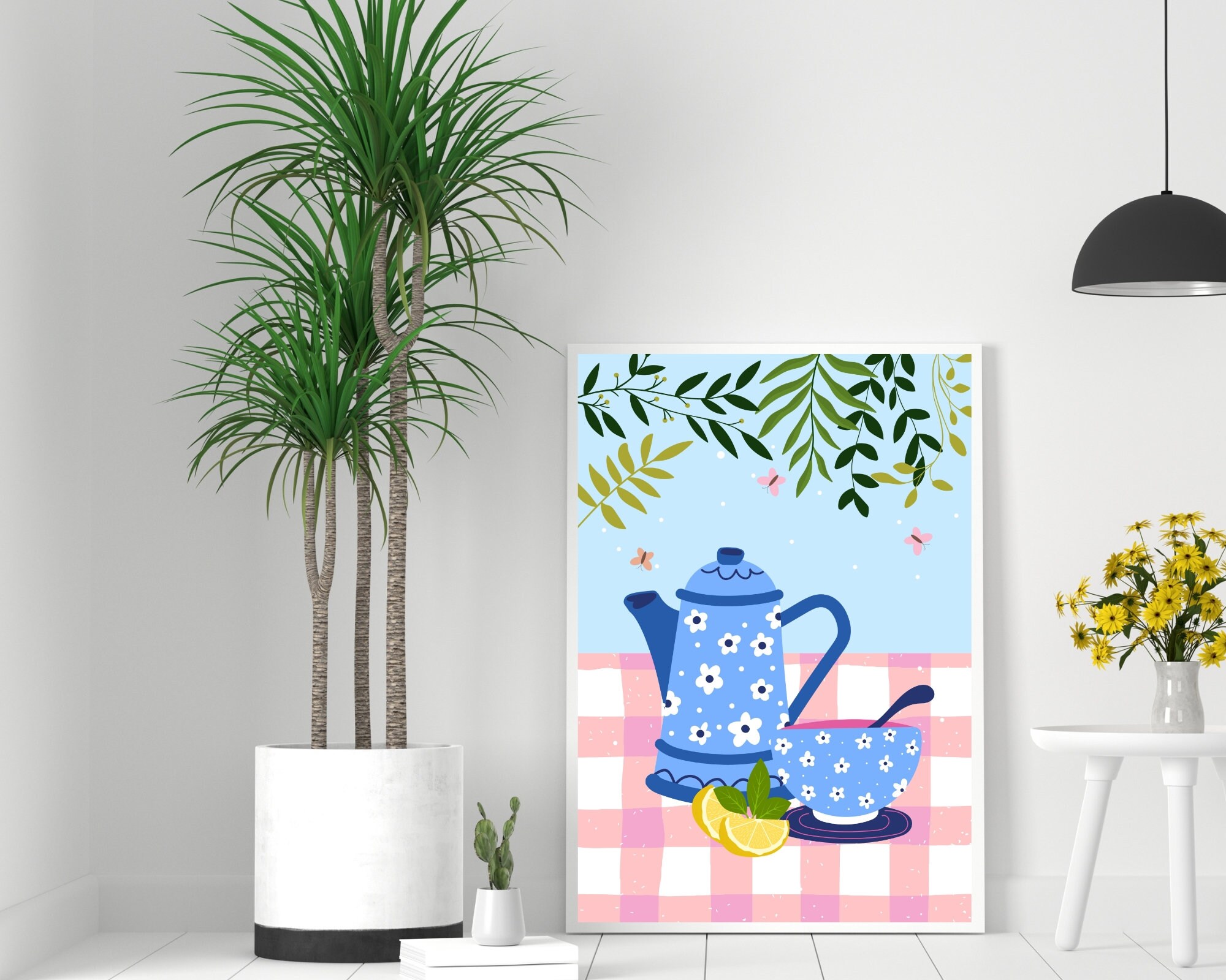 Retro Teacups Art Print, Kitchen Teacup Gallery Wall Art, Cafe Food ...