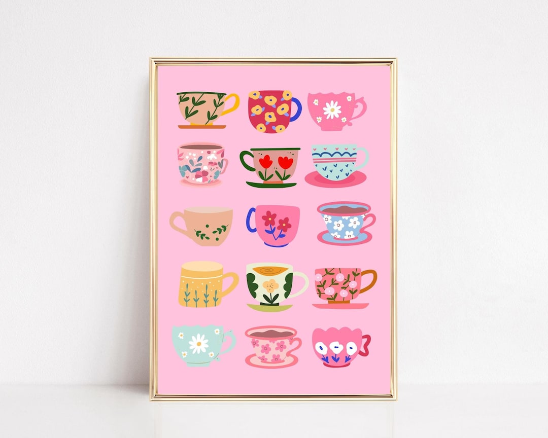 Floral Teacup Art Print Teacup Wall Art Trendy Kitchen Decor Vintage ...