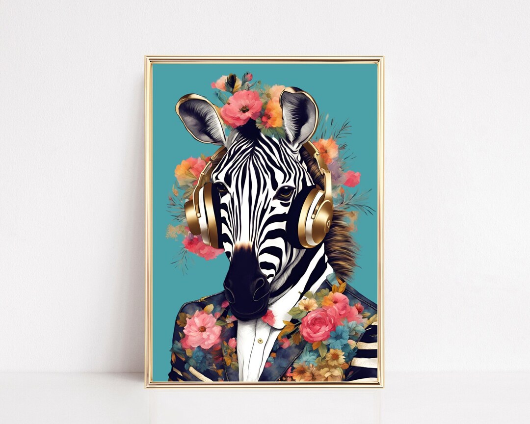 Colorful Zebra Portrait Print Eclectic Zebra Printable Animal Portrait ...