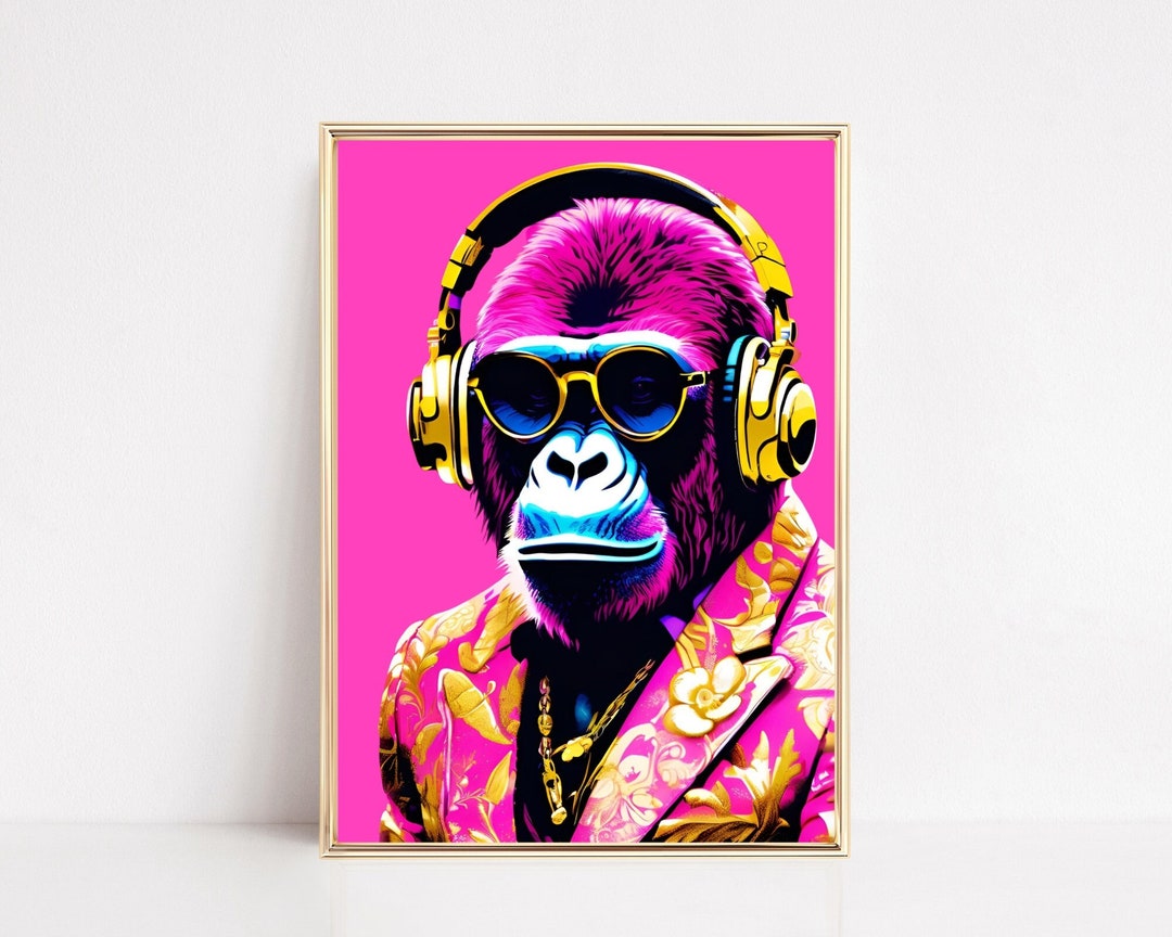 Gorilla Animal Portrait Art Print Funky Gorilla Fashion Art Funny ...