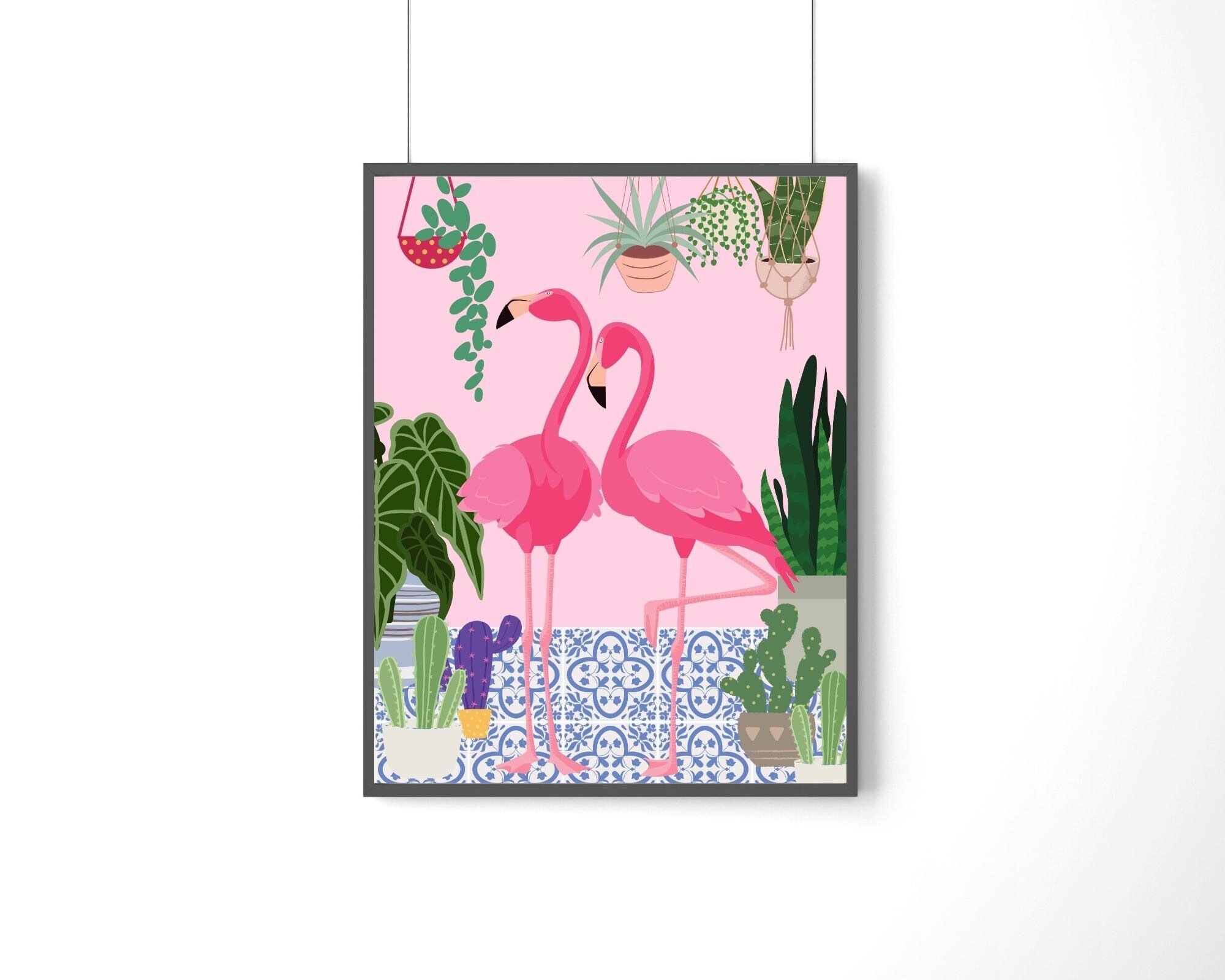 Pink Flamingo Art Print, Botanical Flamingos Wall Art, Animal Print ...