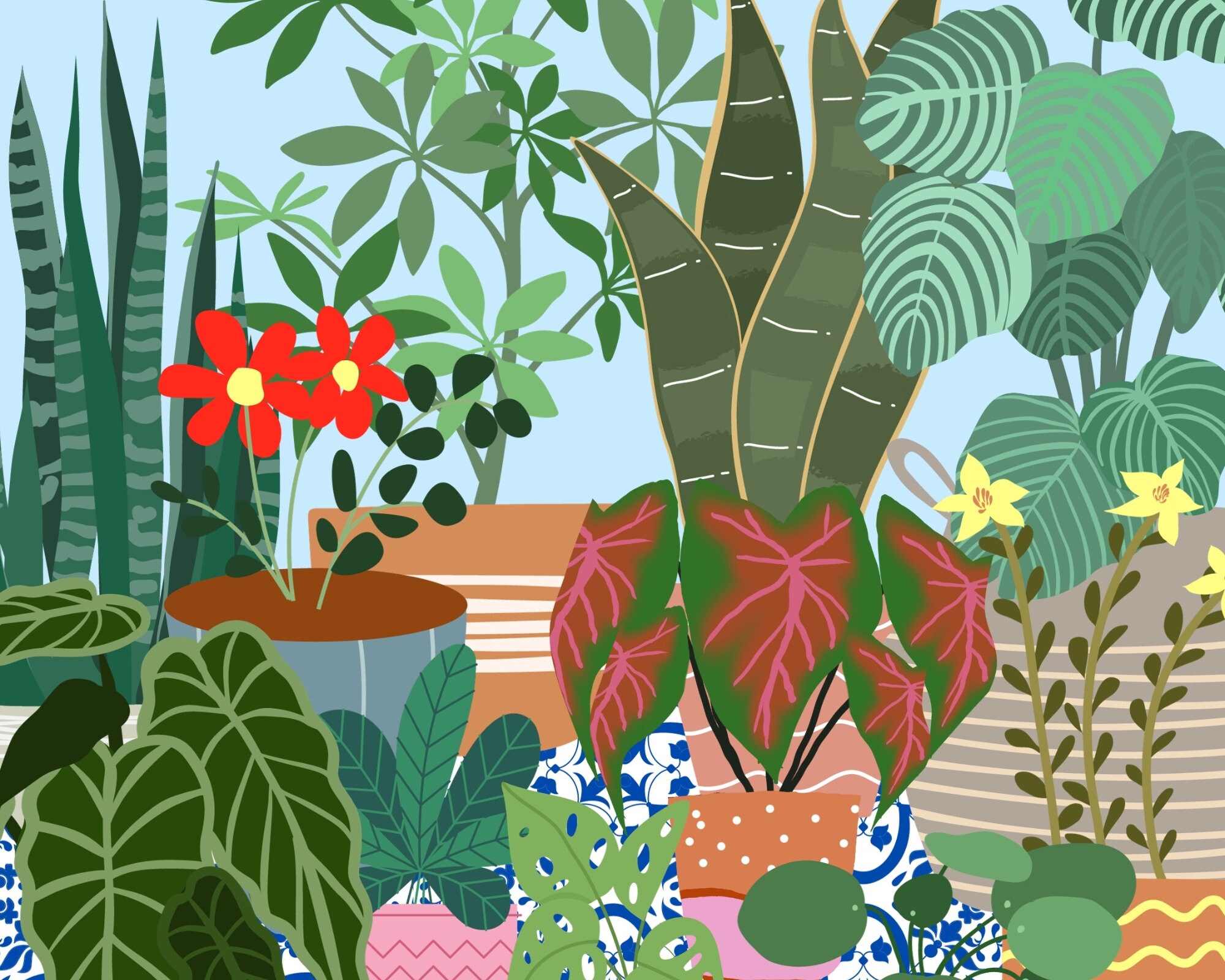 Boho House Plants Botanical Tiles Art Print, Victorian Tiles Plants ...