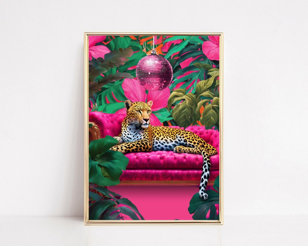 Leopard Lounging on A Sofa Art Print Leopard Wall Art Luxury Leopard ...