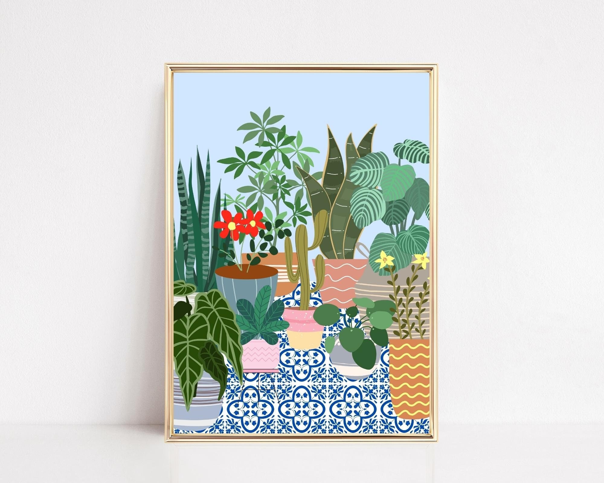Botanical House Plants Art Print, Victorian Tile Plants Print, Boho ...