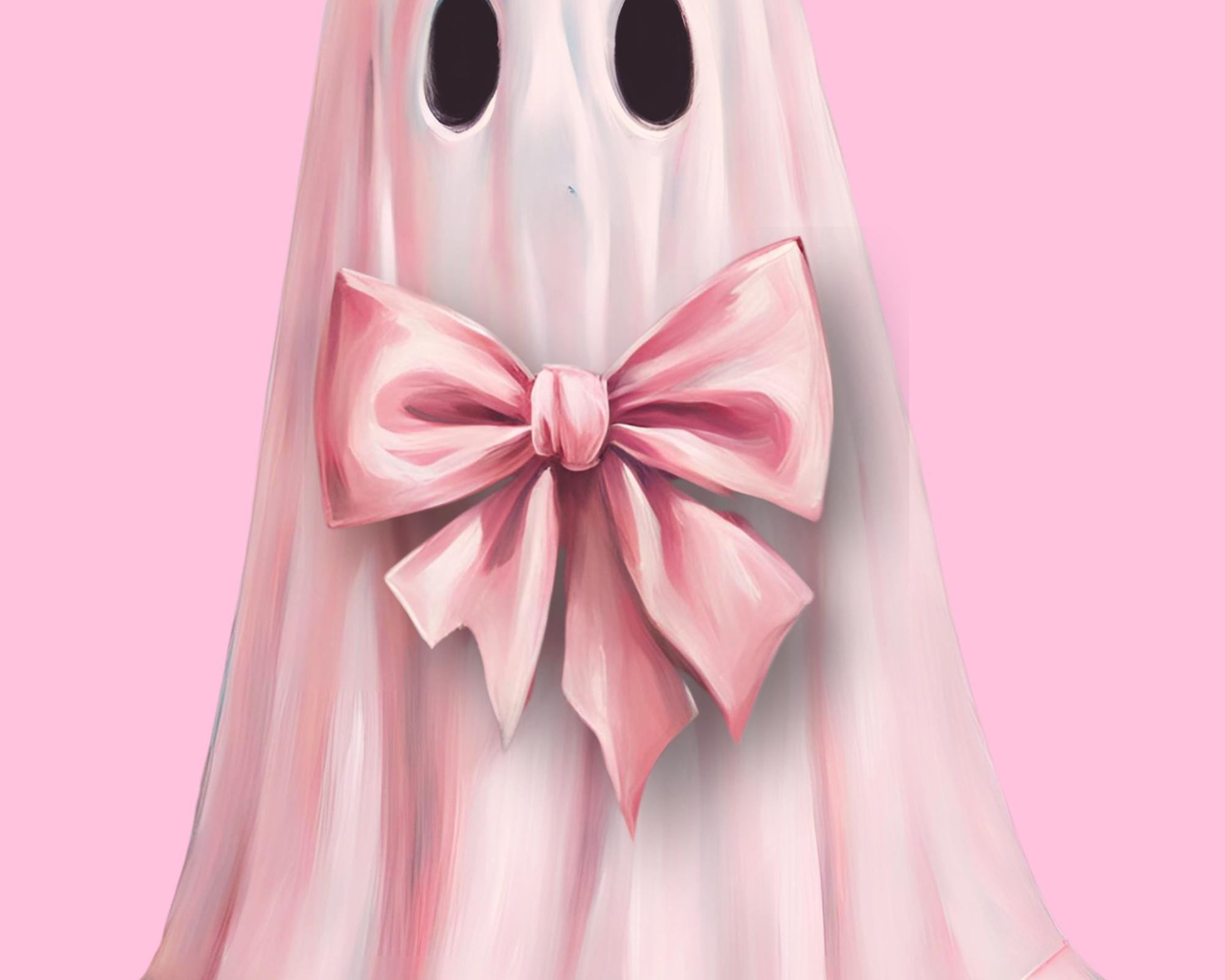 Pink Ghost Wall Art Print Pink Bow Ghost Printable Cute Ghost Painting ...