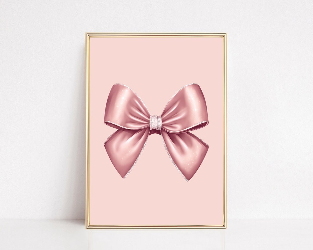 Pink Bow Art Print Pink Bow Poster Coquette Pink Print Vintage Girly ...