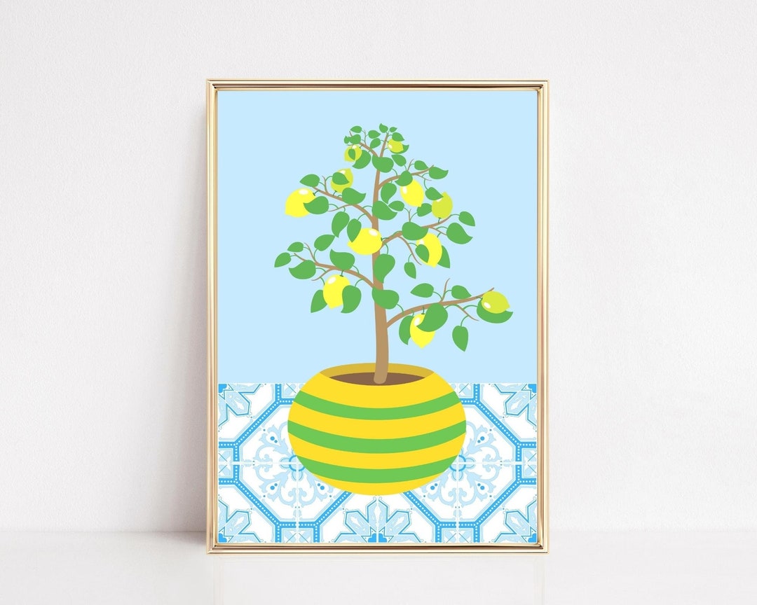 Lemon Tree Art Print, Lemon Wall Art, Kitchen, Citrus Lemon Print ...