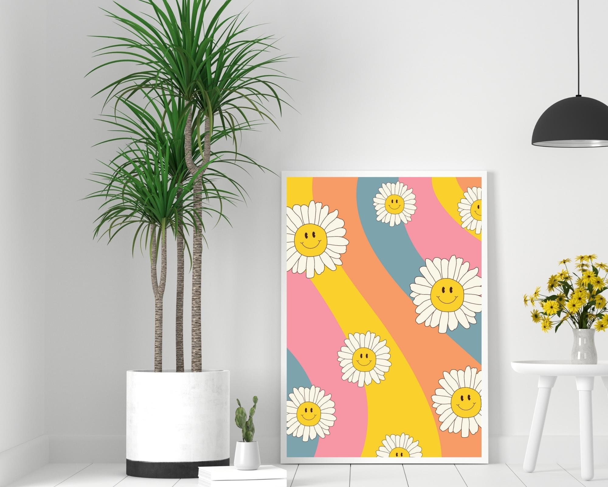 Smiley Face Art Print, Smiley Face Poster, Flower Power Wall Art ...